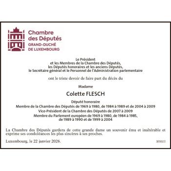 Avis mortuaire Madame Colette Flesch, Avis mortuaire Madame Colette Flesch,