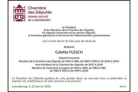 Avis mortuaire Madame Colette Flesch, Avis mortuaire Madame Colette Flesch,
